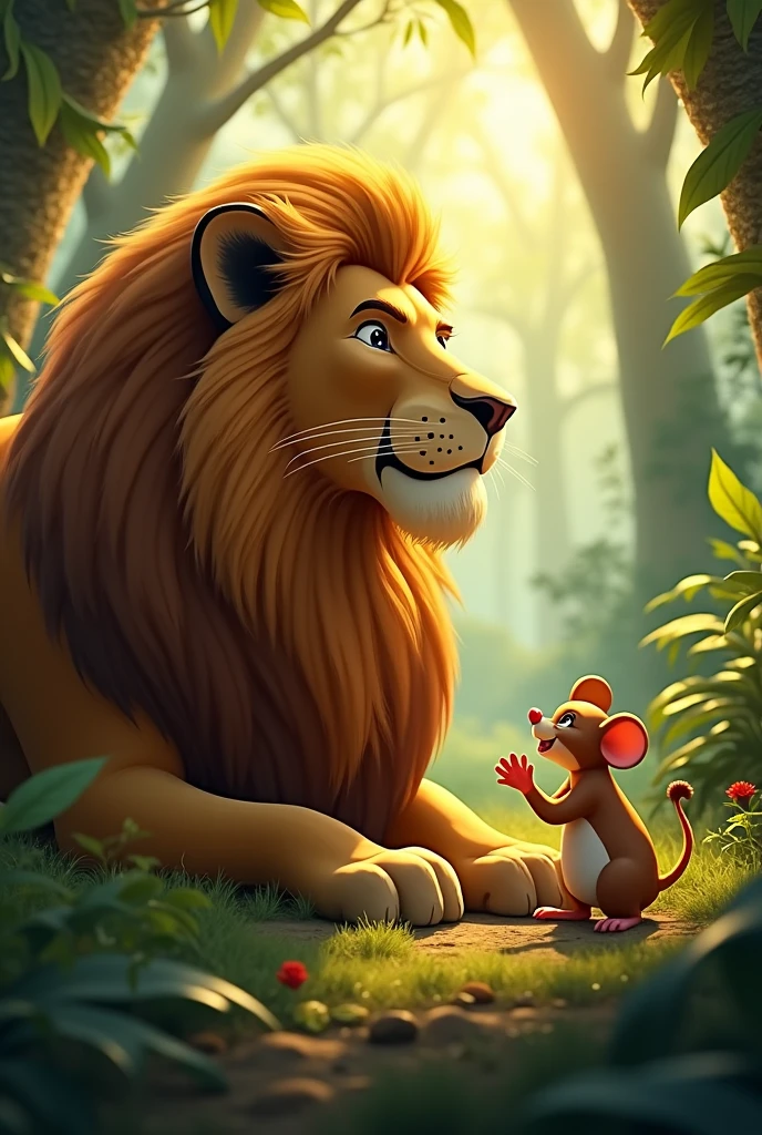 .Scene: The Release The lion is shown gently releasing the mouse from ...