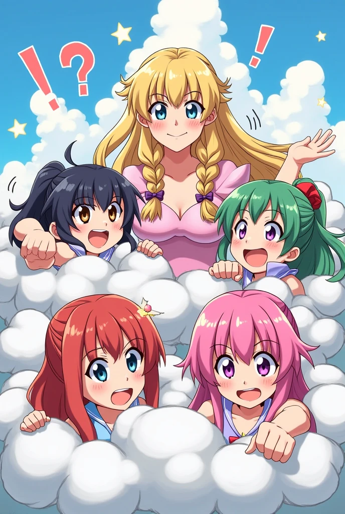 An anime-style comic depicting many maids and 1princess playfully ...