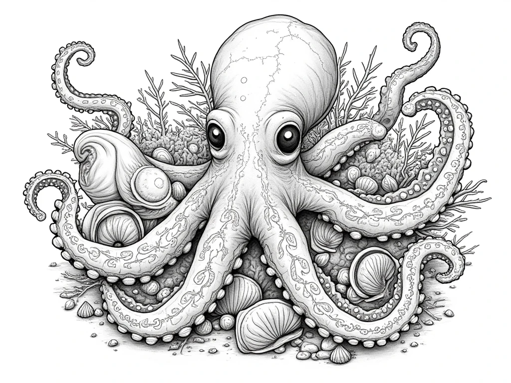 A black-and-white image in the style of Line Art, a complex greasy ...