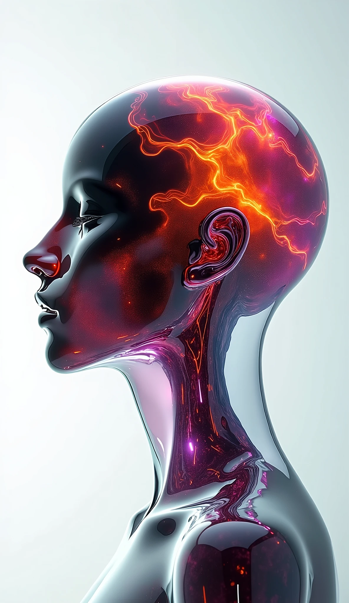 A close up of a person with a glowing head and a glowing brain - SeaArt AI
