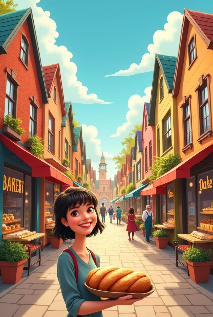 1. Background: - Street Scene: Draw a bustling street with a ...