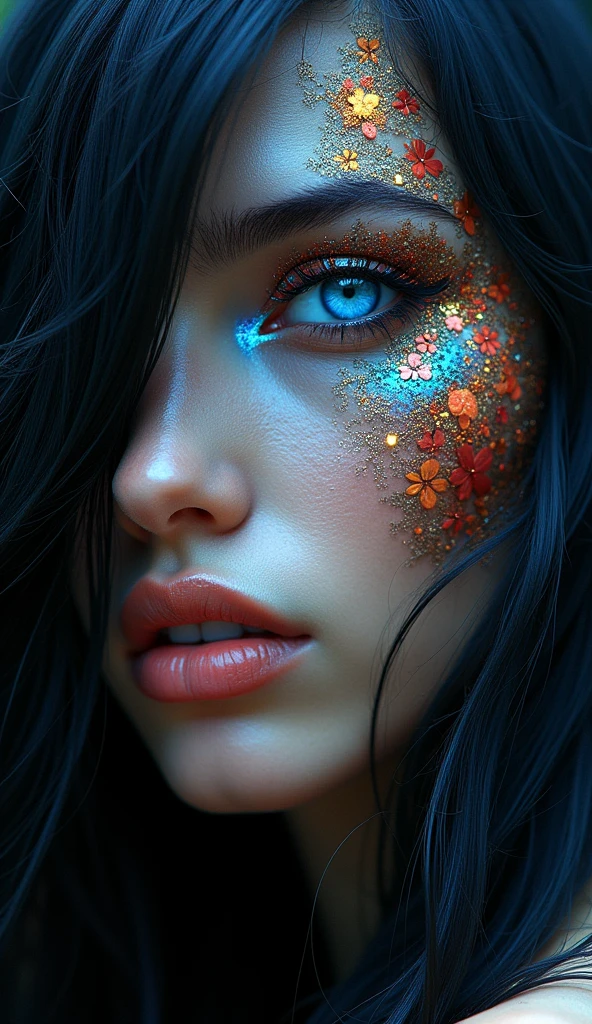 ultra-detailed artistic abstract beautiful native woman with long black ...