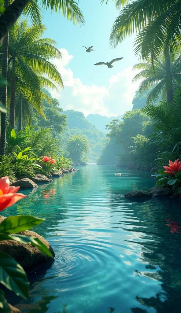 "Create a breathtaking, highly detailed animation of a tranquil ...