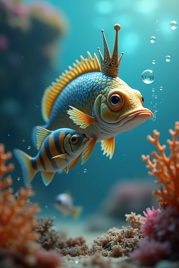 A small fish that is a king and the small kingfish grabs another ...