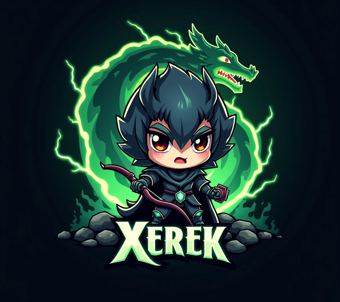 a gaming team logo , cute chibi, Close character Sherek of Darkness ...