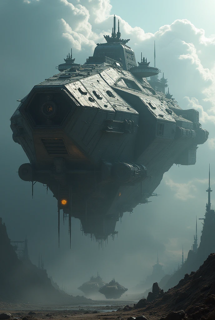 A massive bulky space freighter, cinematic dramatic lighting - SeaArt AI