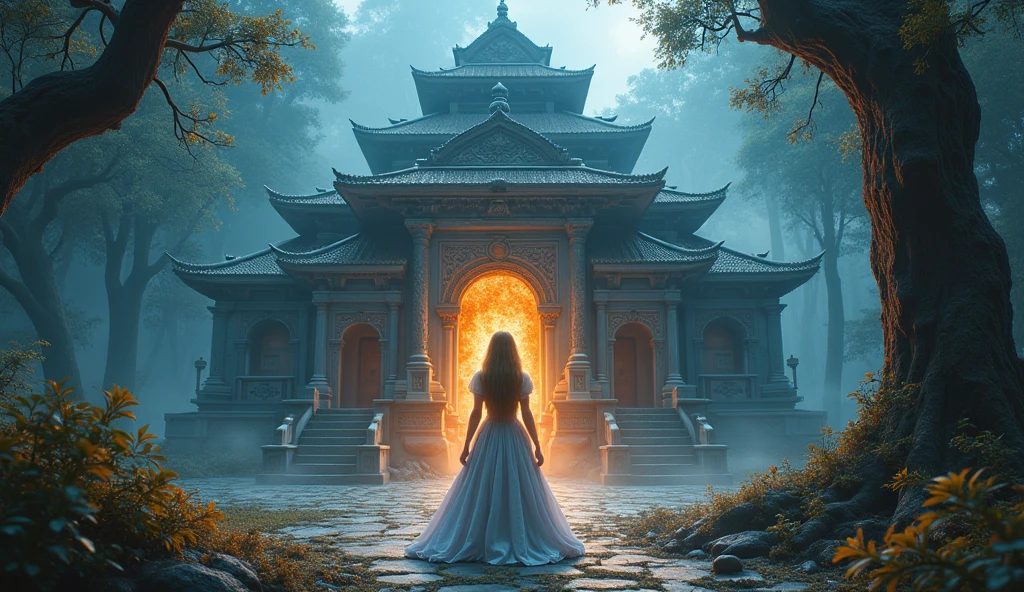 A mysterious ancient temple, a girl named alice entering the temple ...