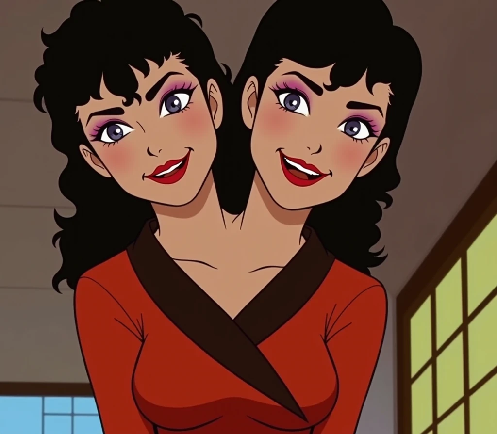highest resolution, 2 heads, Japanese woman with two heads, lipstick ...