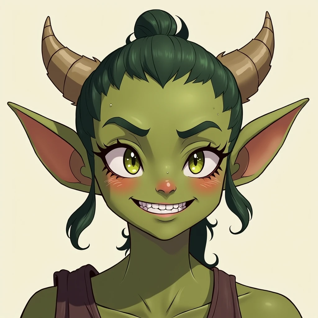 A cute and horny orc femboy Smile, Blush, Tongue, Teeth, Anime Style ...