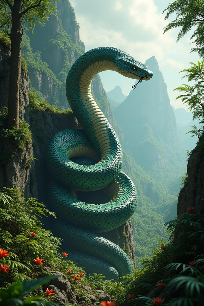 Create a detailed prom to generate an image of a giant snake on a ...