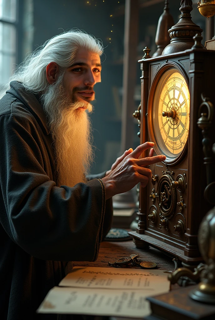 An ancient man uses a old time machine - SeaArt AI