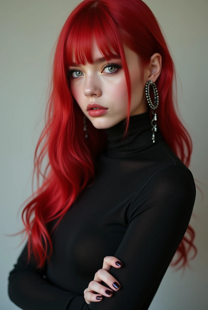 A beautiful woman, red hair, face of Lisa from Blackpink, with bangs ...