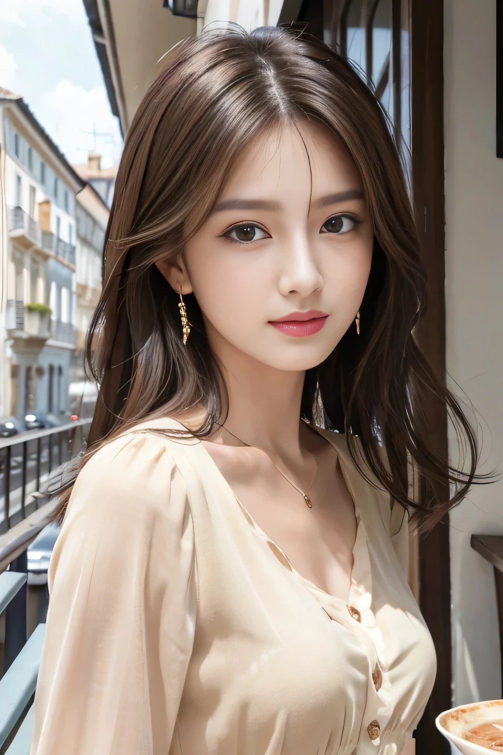 Araffe asian woman with long hair and a cup of coffee - SeaArt AI