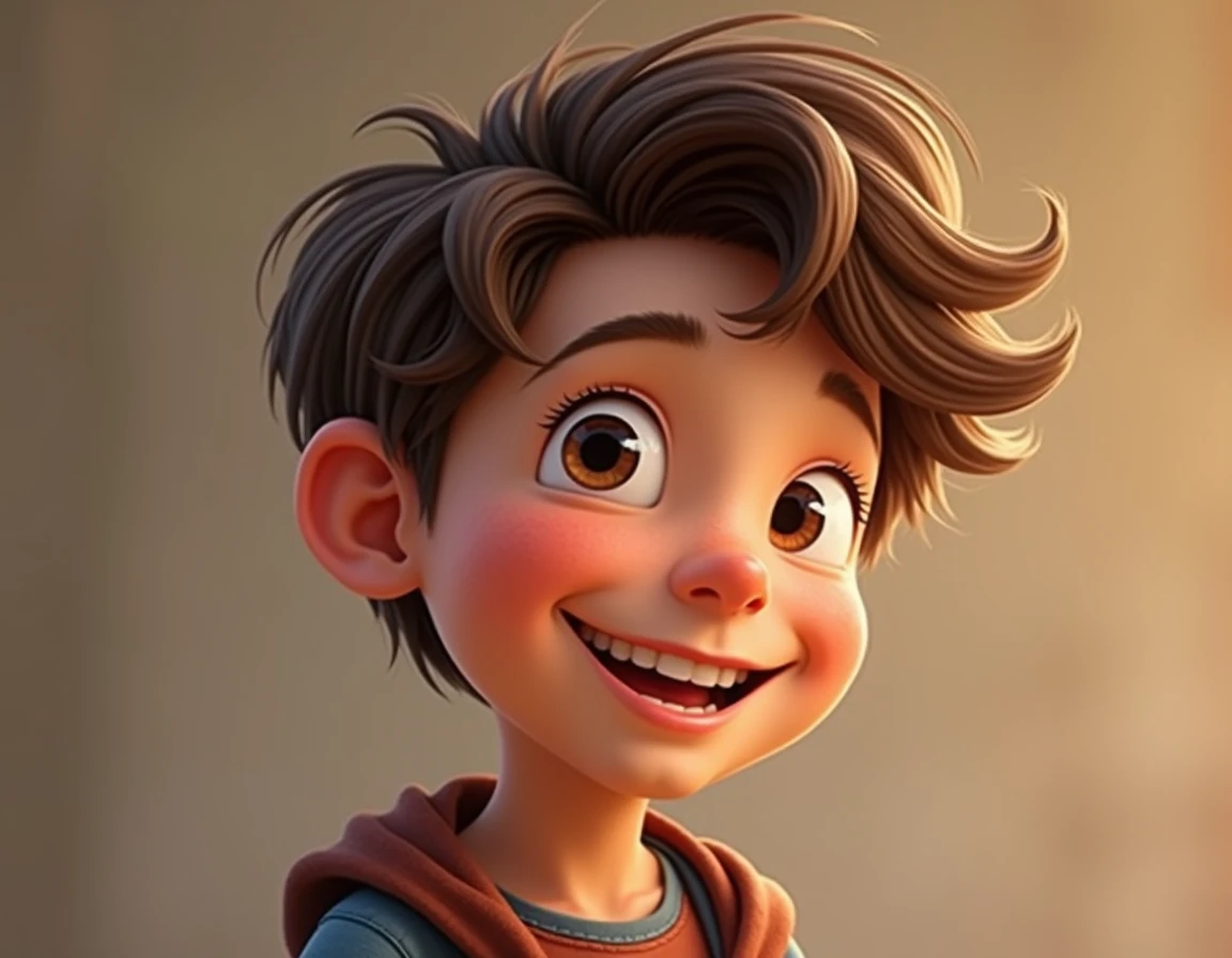 A realistic image of a boy looking at something curious at someone ...