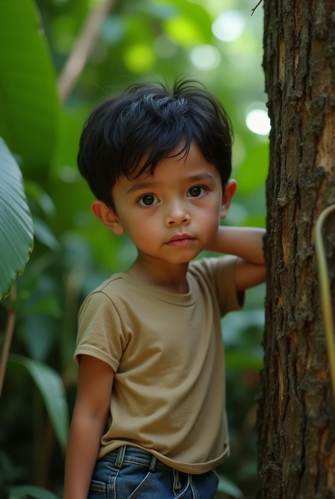 Close-up photo of a white-skinned boy with black Venezuelan hair from ...