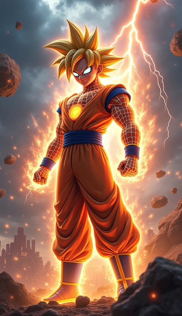 "Design a hybrid entity that seamlessly combines Goku’s iconic features ...