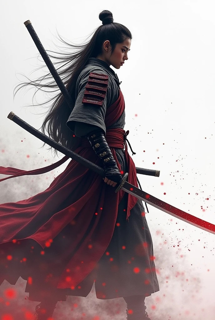 A dipiction of a samurai warrior wielding a katana, blending form with ...