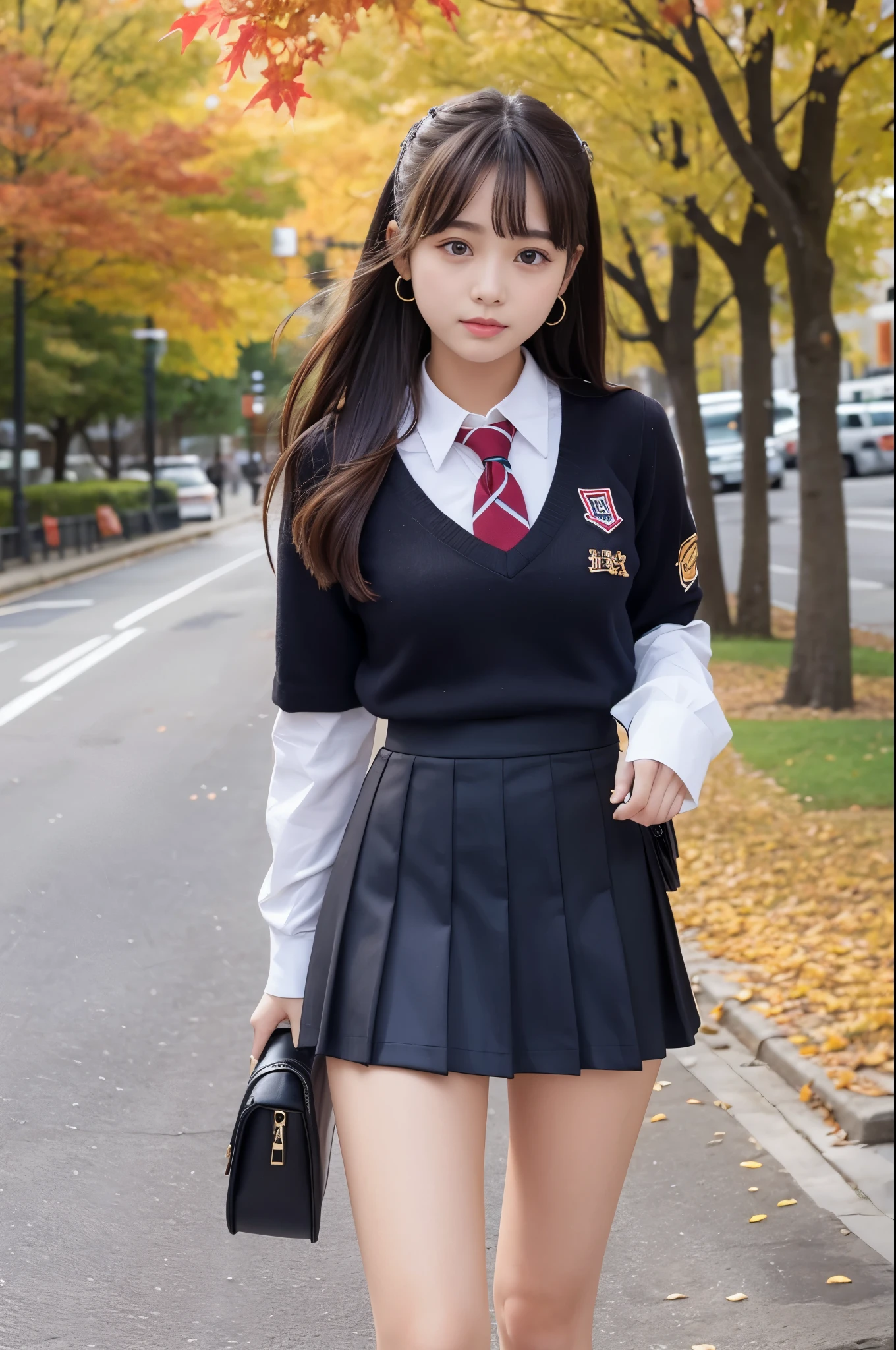 Arafed asian woman in school uniform walking down a street - SeaArt AI