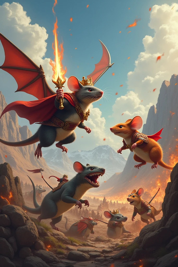 Draw an epic battle in which an army of mice is pitted against an army ...