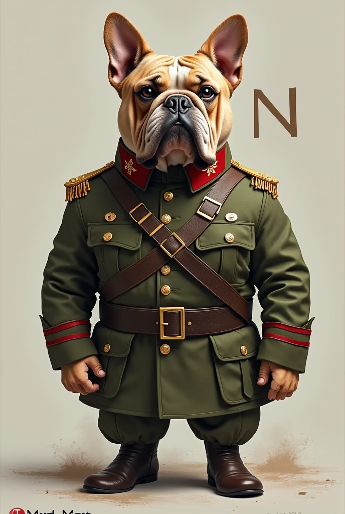 Argentine bulldog dressed as a soldier with the initials W1N in the ...