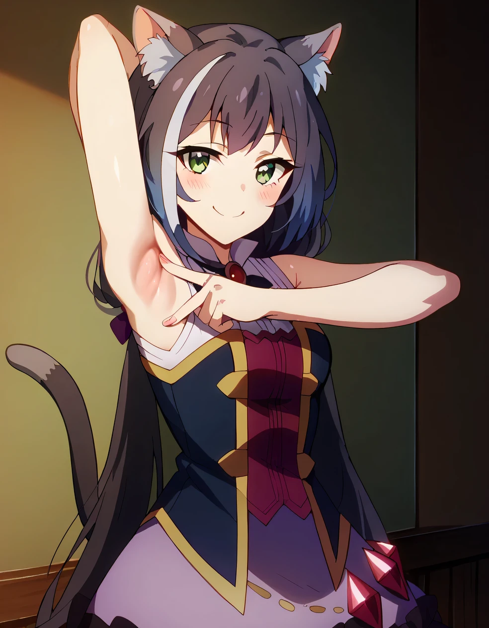 Anime girl with cat ears and tail in a dress（karyl (princess connect ...