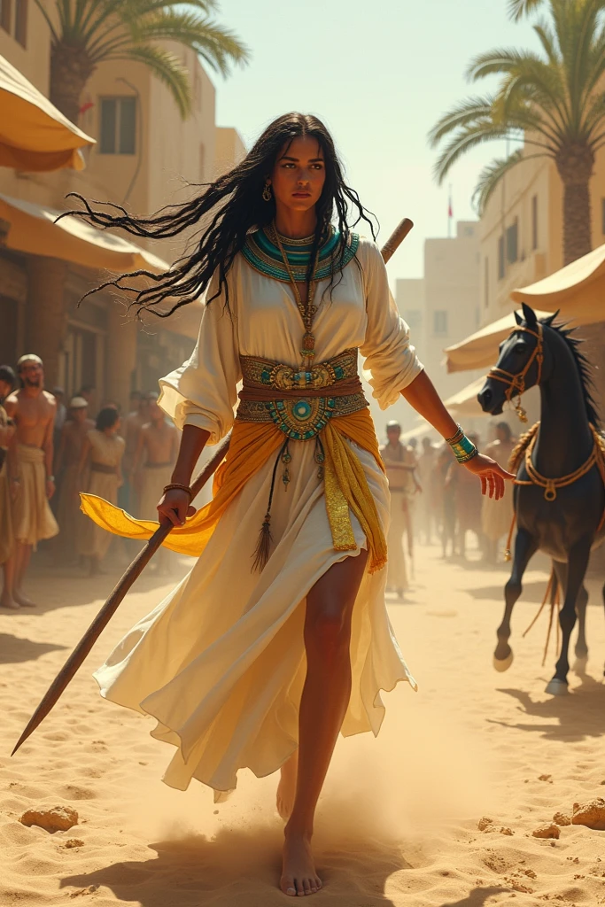 Prompt 7: Victory in the Sandstorm "A fierce Egyptian woman in a white ...