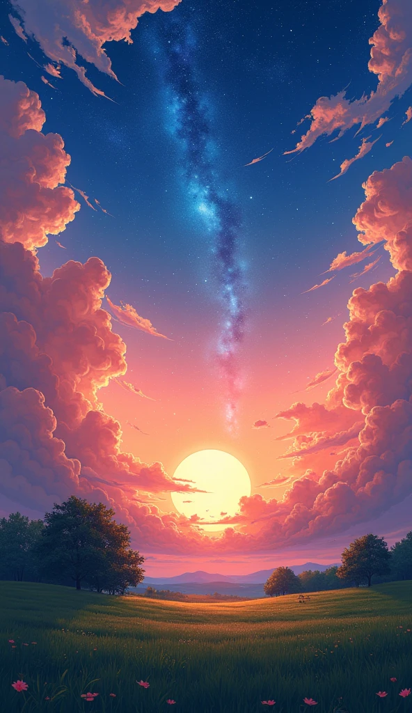 a close up of a painting of a sunset with a sky background - SeaArt AI