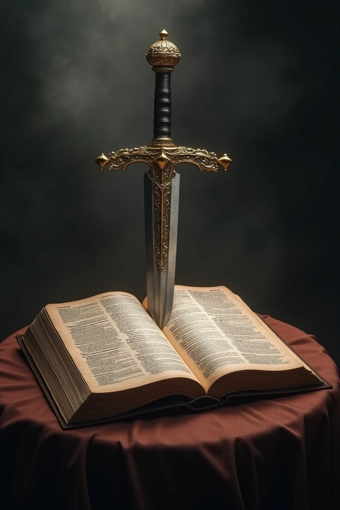 The Bible open and next to it a double-edged sword - SeaArt AI