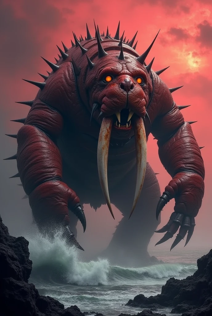 A monstrous creature with the armored body of a colossal lobster fused ...