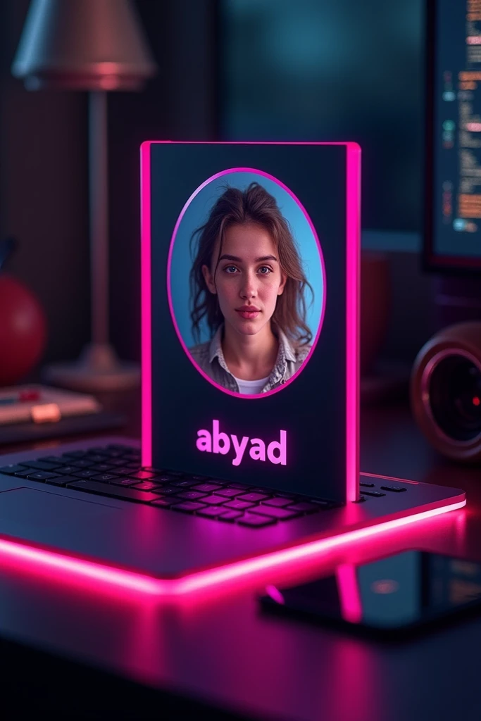 Create a instragram profile on glass id card on a black desk displaying ...