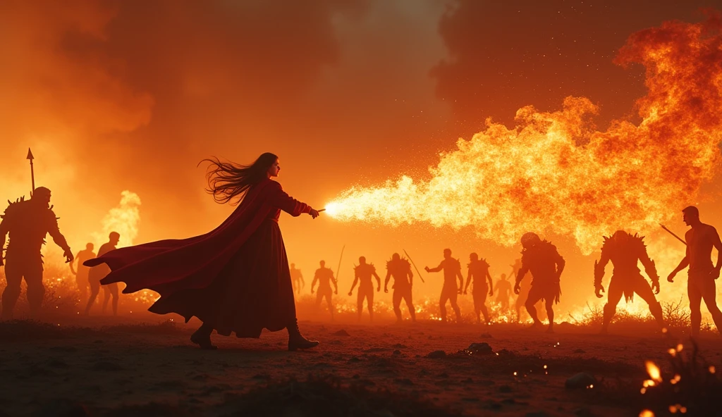 In the midst of a devastated battlefield , a female magician channels a ...