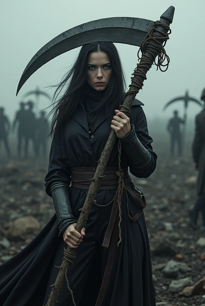 Dark Style Realistic Black Long Haired Girl Holding Huge Sickle ...