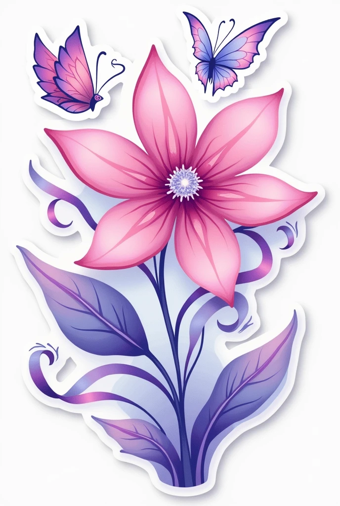 Make a light pink and violet flower sticker with gems, butterfly ...