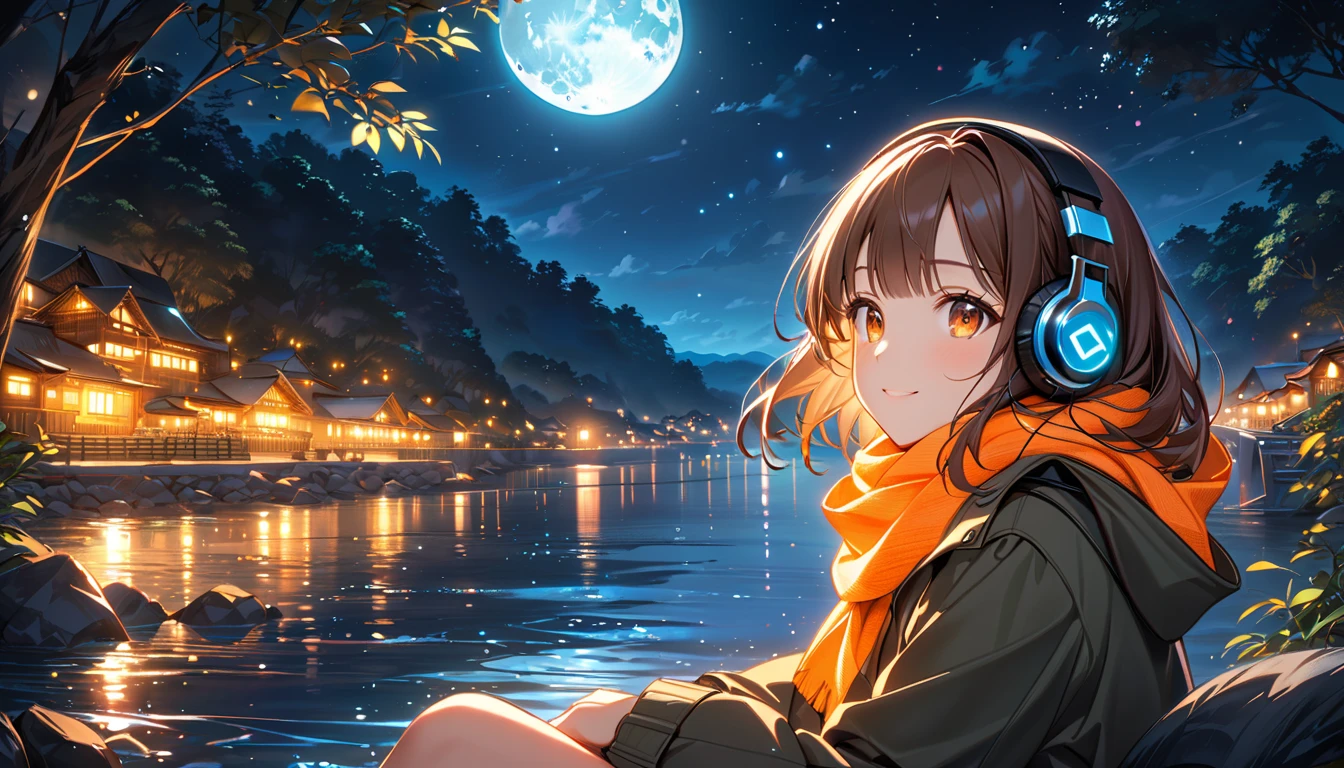 Background：Quiet riverside、 full moon light shines on the surface of ...