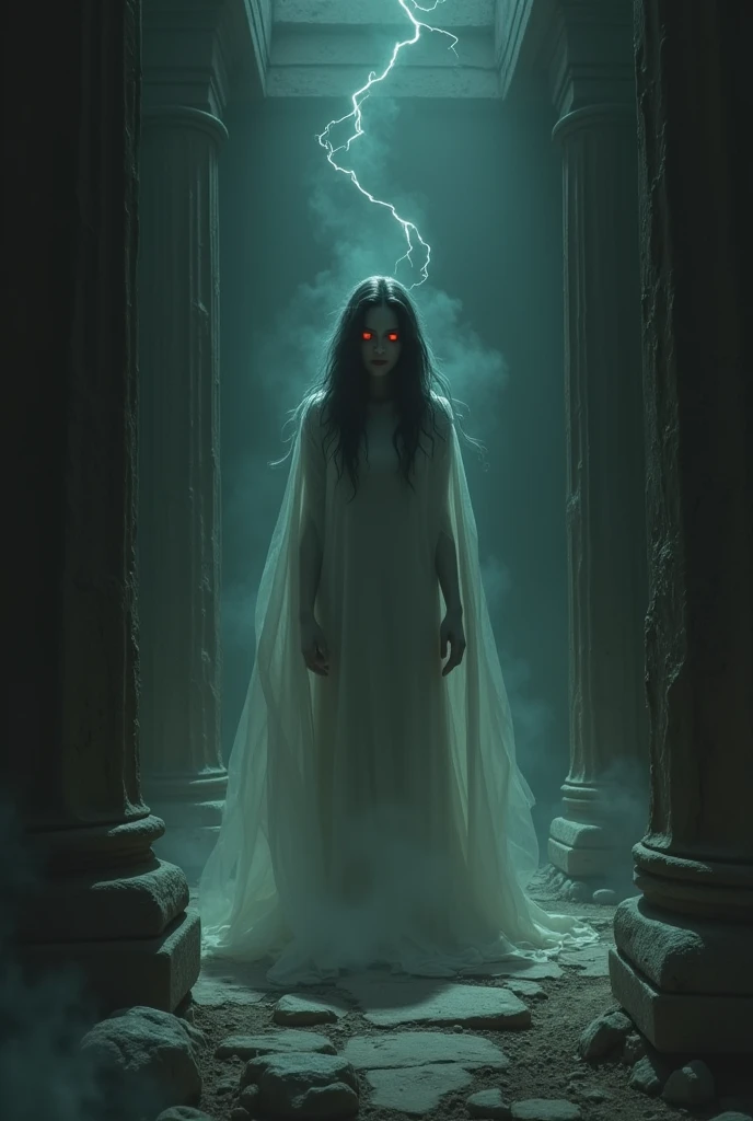 **Ghostly Curse Scene:** A spectral figure of the cursed woman emerging ...