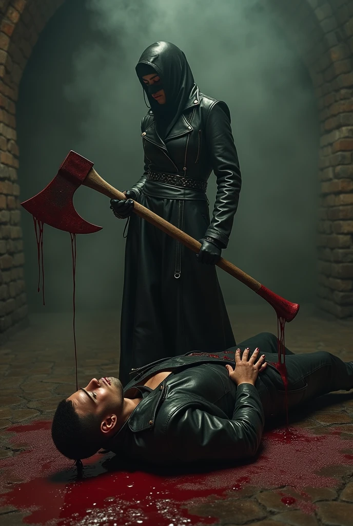 Curvy leather balaclava masked female wear long disco bell bottoms wide ...