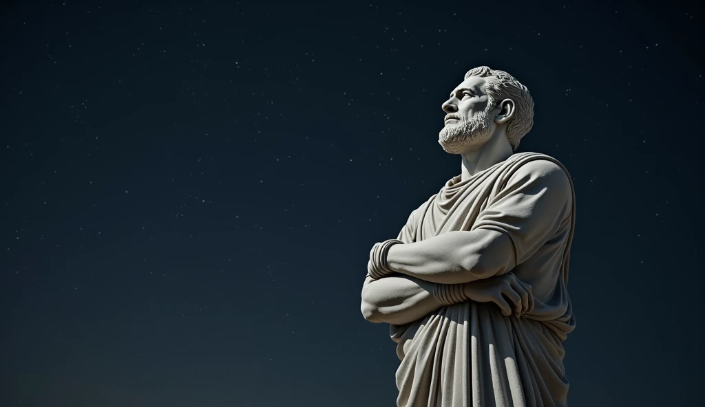 A sculpture of an ancient Stoic philosopher , captured in a moment of ...