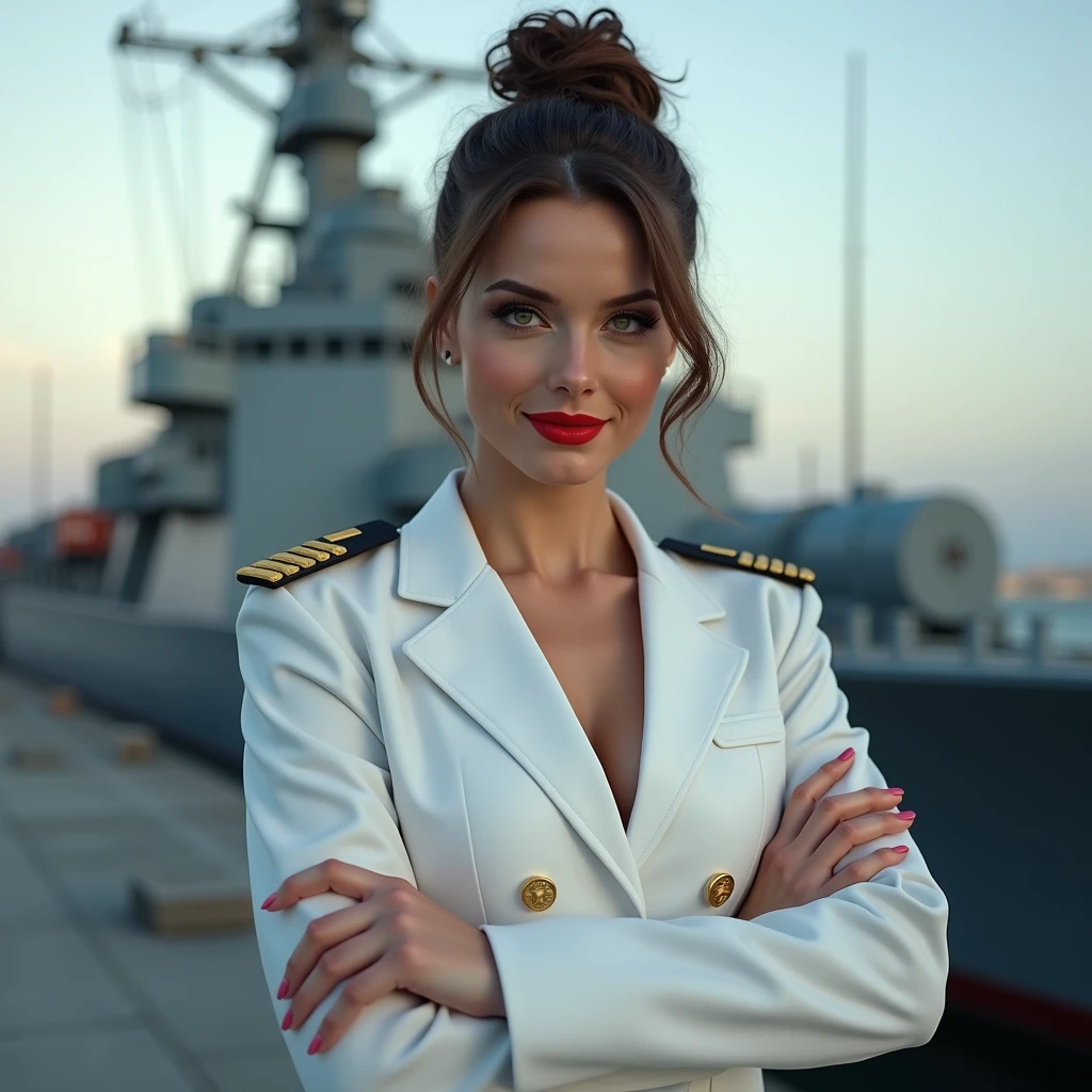 General shot of a beautiful brunette woman, hair tied in a bun - SeaArt AI