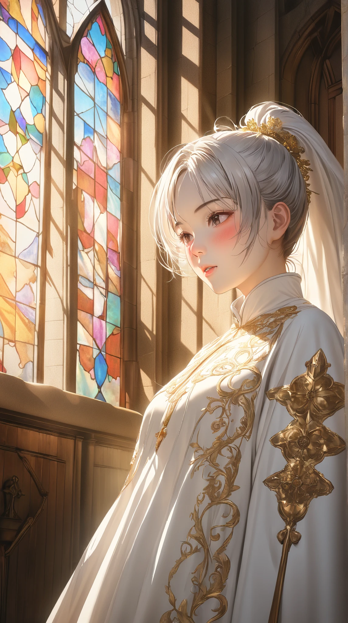 1 girl, ( cute face), Fantasy Bishop, ponytail, to many hairstyle ...