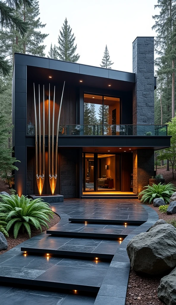 The front view of the house exudes power, confidence, and elegance ...