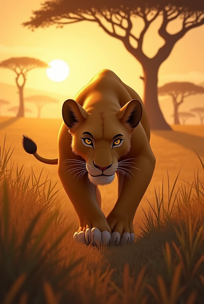 Simba hunting in the afternoon - SeaArt AI