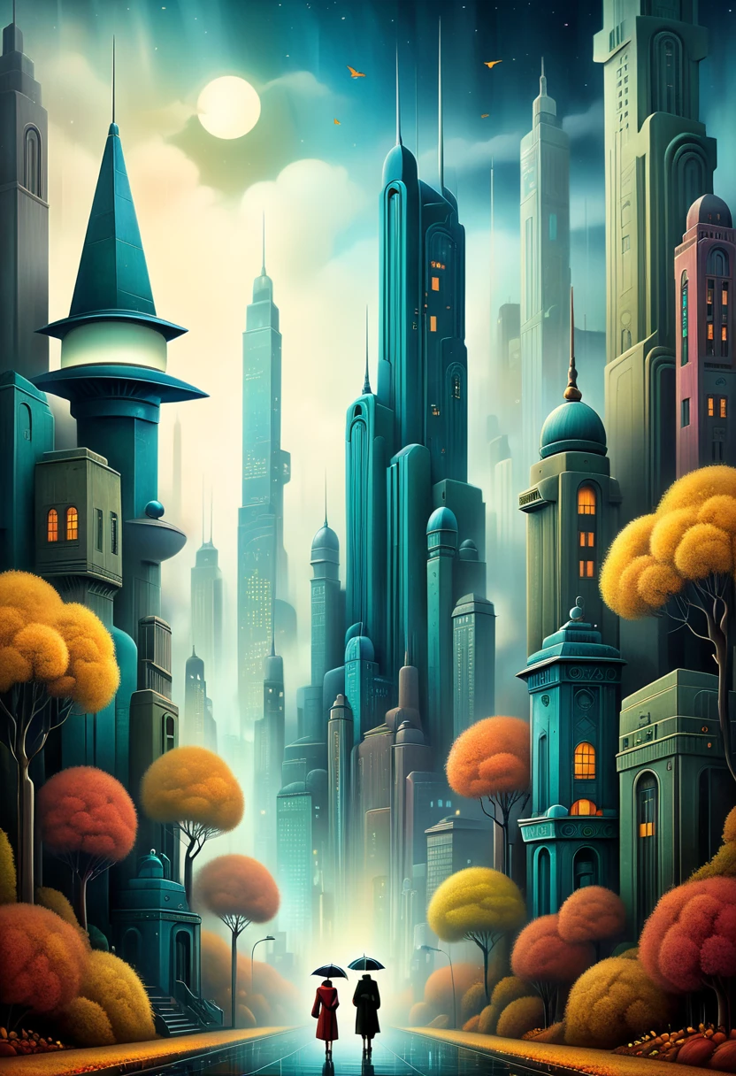 Surreal art deco landscape autumn sity of blade runner, Alexander ...
