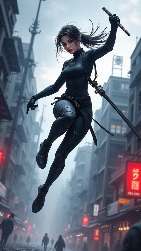 Young woman, ninja, dynamic pose - SeaArt AI