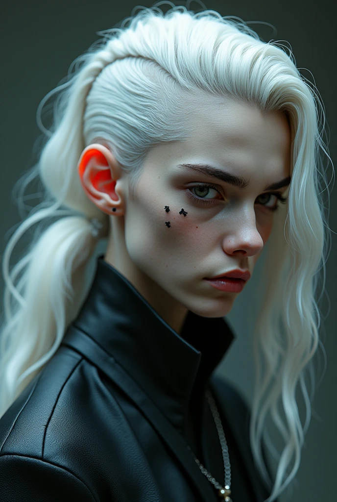 White hair, colored inner hair, very long hair, hair behind ear - SeaArt AI