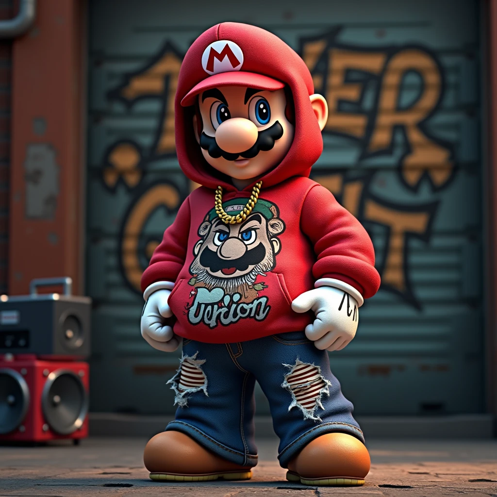 Mario in hiphop clothes real - SeaArt AI