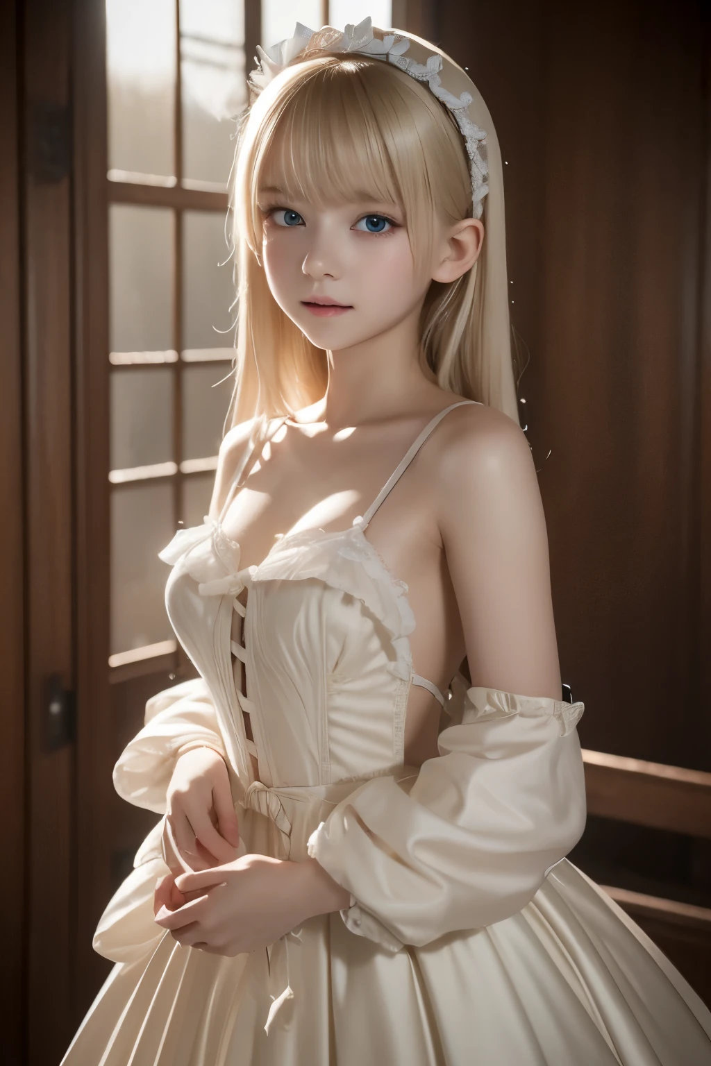 A close up of a woman in a white dress posing for a picture - SeaArt AI