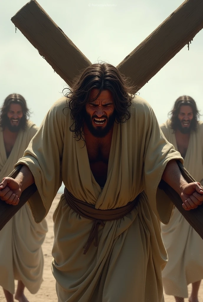 JESUS CHRIST CARRYING THE CROSS ON HIS BACK - SeaArt AI