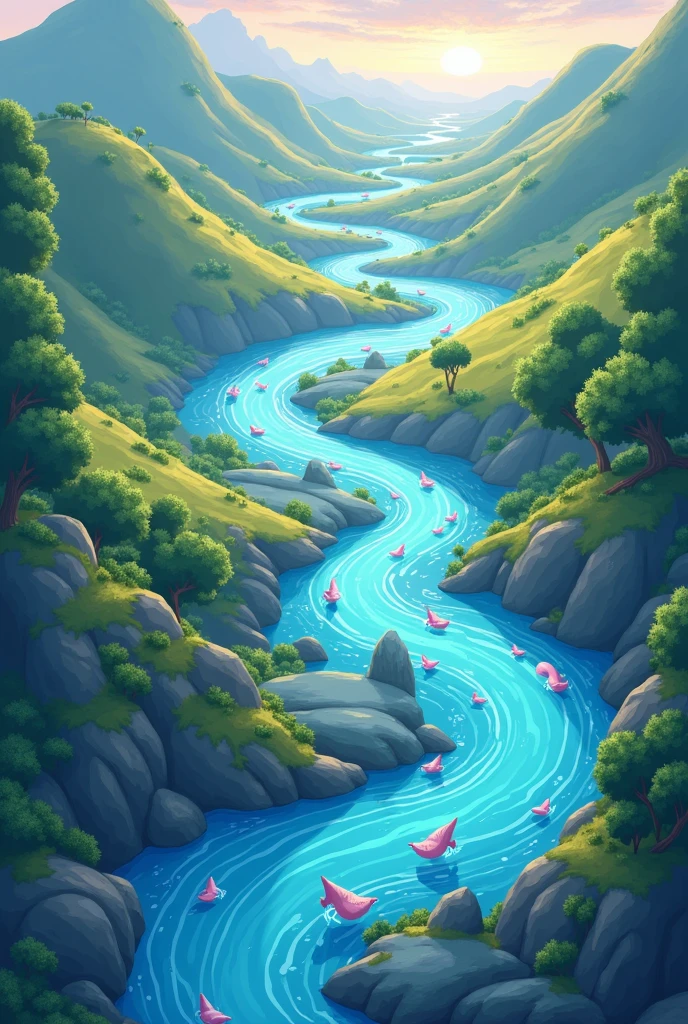 Animated L-shaped rivers - SeaArt AI