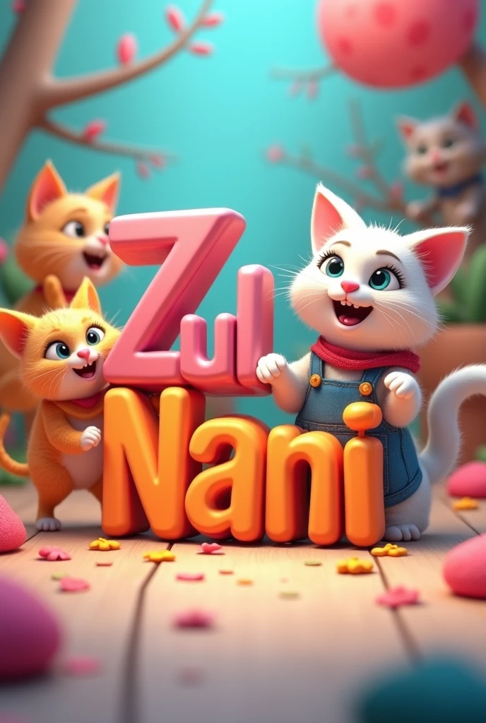 Popup animasi 3d nama zul nani background kucing - SeaArt AI
