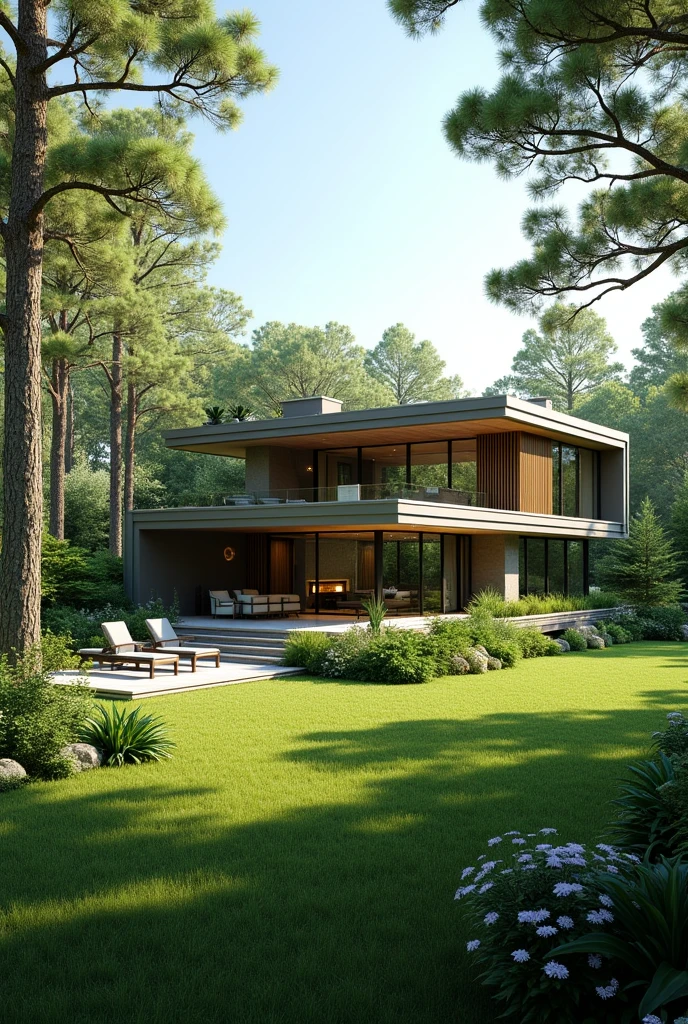 Large single-storey house, modern surrounded by greenery - SeaArt AI